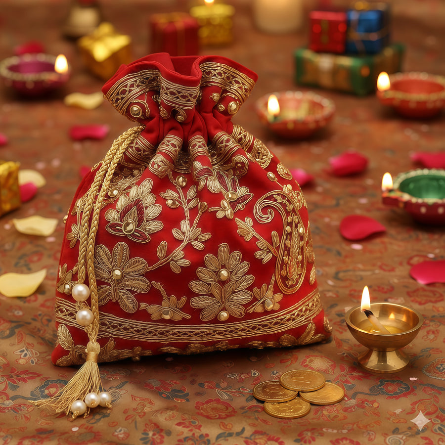 Crimson Prosperity Dhan Potli – The Essence of Peace & Fortune ...